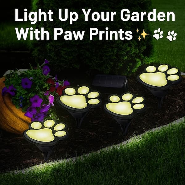 Solar Paw Print Garden Lights | Waterproof LED Outdoor Pathway Lamps ...