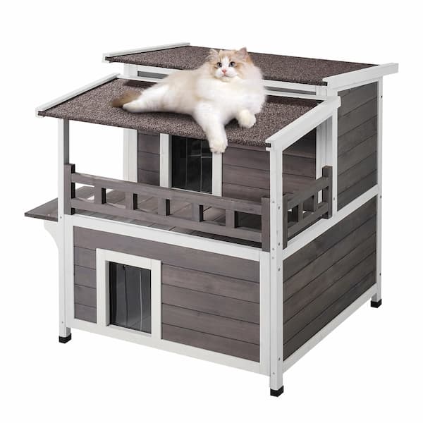 Premium Outdoor Wooden Cat & Small Pet House – Weatherproof 2-Story ...